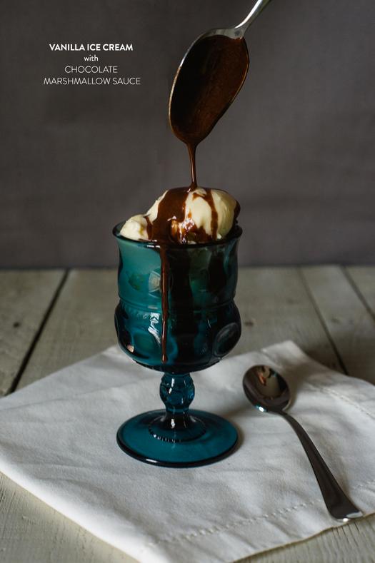 Vanilla Ice Cream with a Chocolate Marshmallow Sauce