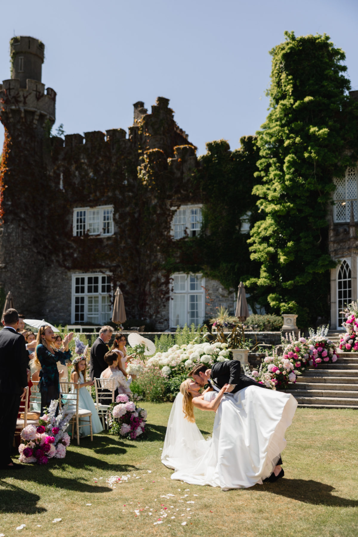 A Dreamy Pastel Castle Wedding Blending Refined Romance with Black-Tie ...